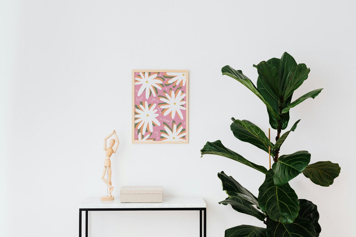 Pink Floral Print Digital Print Wall Art Home Decor Printable Wall Art ...