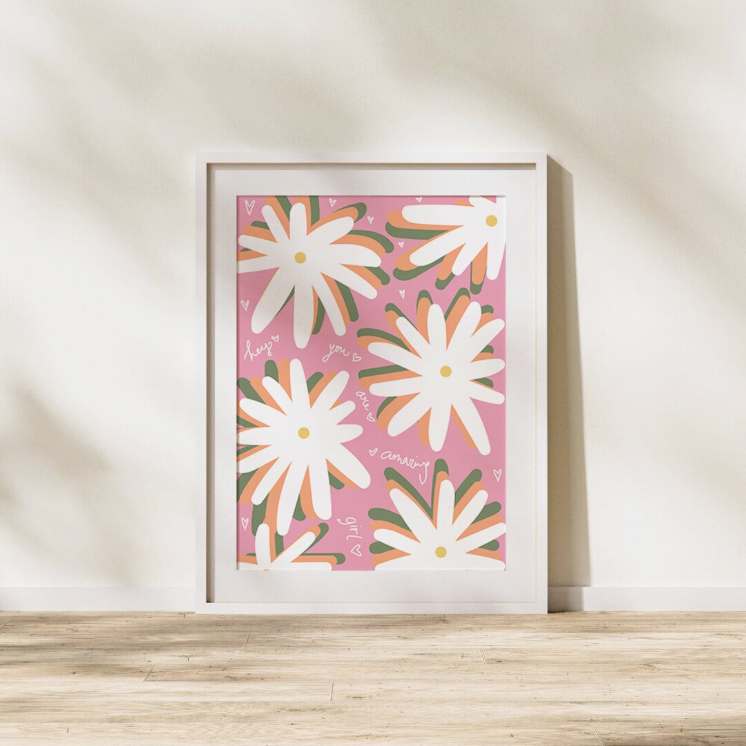 Pink Floral Print Digital Print Wall Art Home Decor Printable Wall Art ...