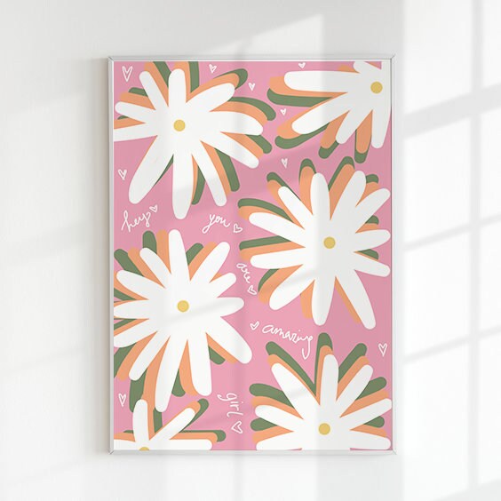 Pink Floral Print Digital Print Wall Art Home Decor Printable Wall Art ...