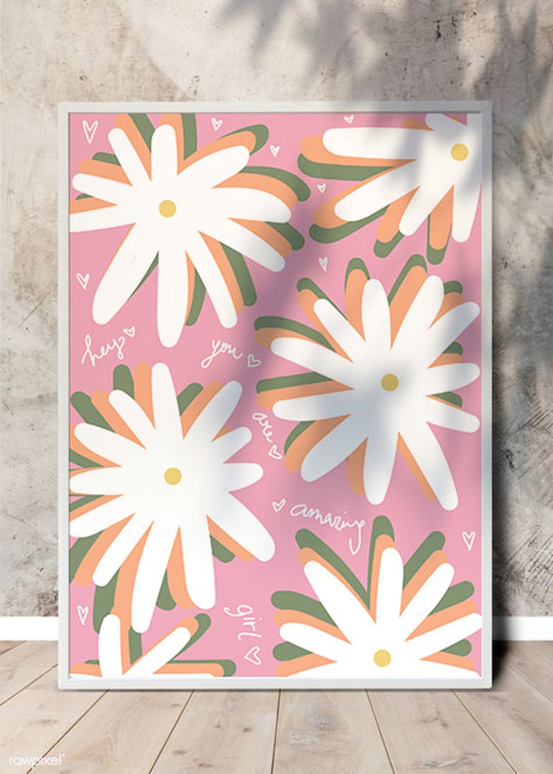 Pink Floral Print Digital Print Wall Art Home Decor Printable Wall Art ...