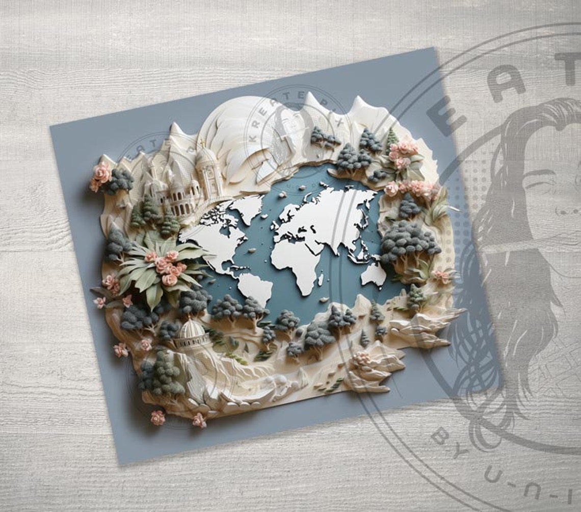 3D World Map 20oz Tumbler Wrap, Digital Download, Instant Download + 12 ...