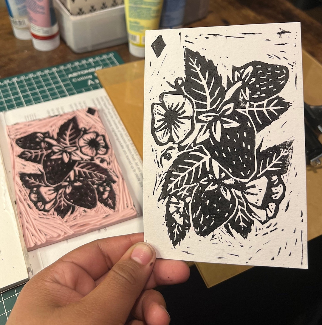 Strawberry Stamp Prints Originals / Strawberry Artwork / Berry Art ...