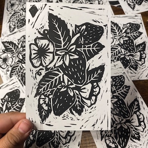 Strawberry Stamp Prints Originals / Strawberry Artwork / Berry Art ...
