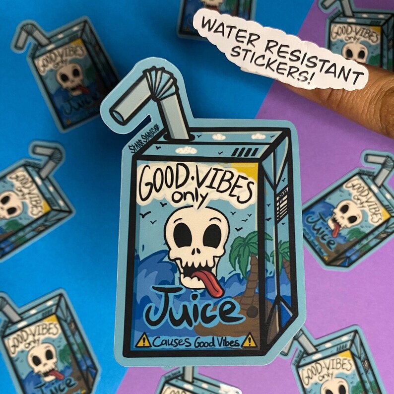 Good Vibes Only Skull Juice Box Sticker - Waterproof Laptop Decal - Etsy
