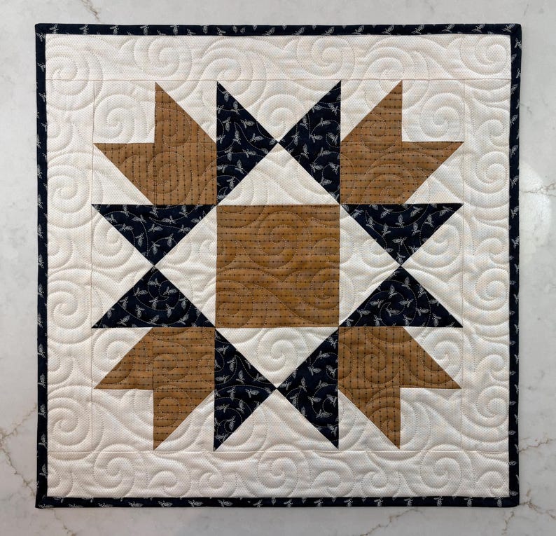 Quilted Blue and Brown Ohio Star Variation Fall Autumn Table Topper ...