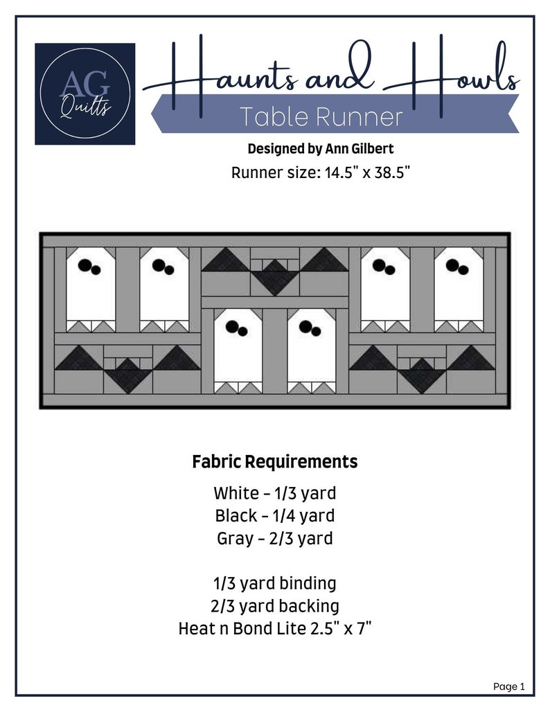 Halloween PDF Digital Download Ghosts and Bats Table Runner Pattern 14. ...