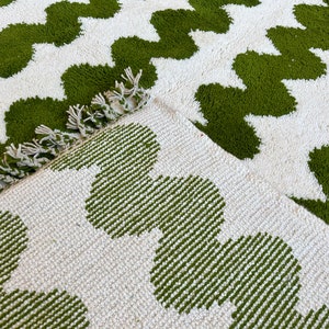 Beni Ourain Rug, Green and White Striped Moroccan Rug, Custom Handmade ...