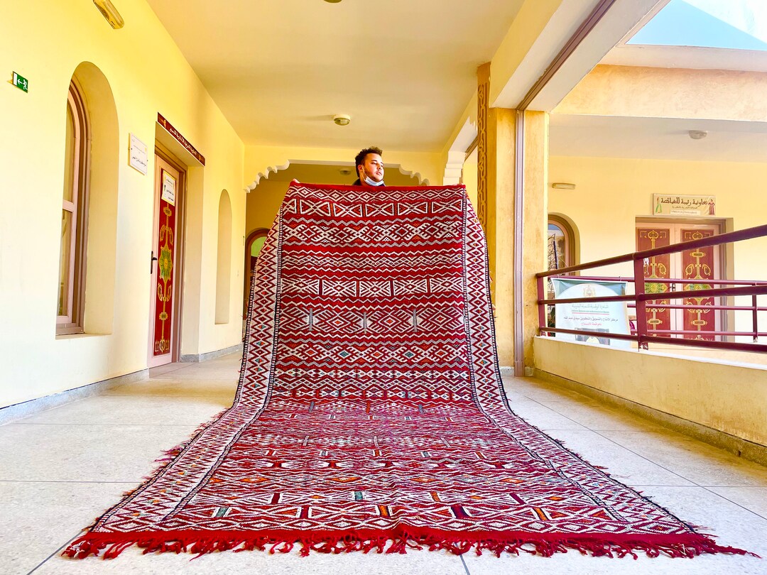 Red Moroccan Rug 12.1ft X 5.6ft - Vintage Area Rug - Wool Berber Carpet ...