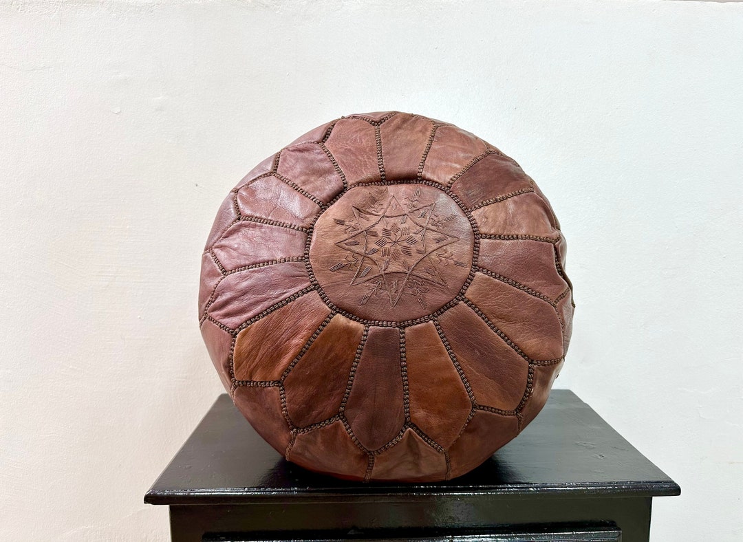 Moroccan Ottoman Pouf Moroccan Leather Pouf Round Tan Pouf Moroccan ...