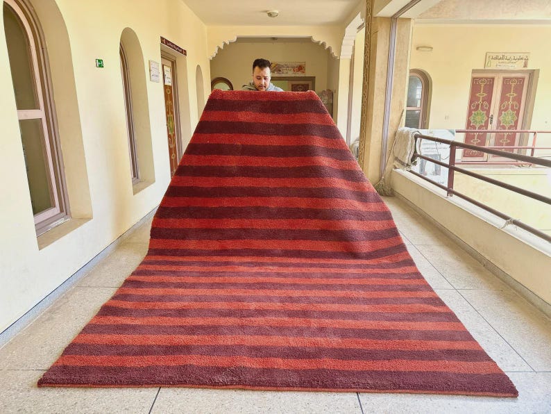 Handmade Striped Moroccan Rug – Custom Beni Ourain in Red & Orange Wool ...