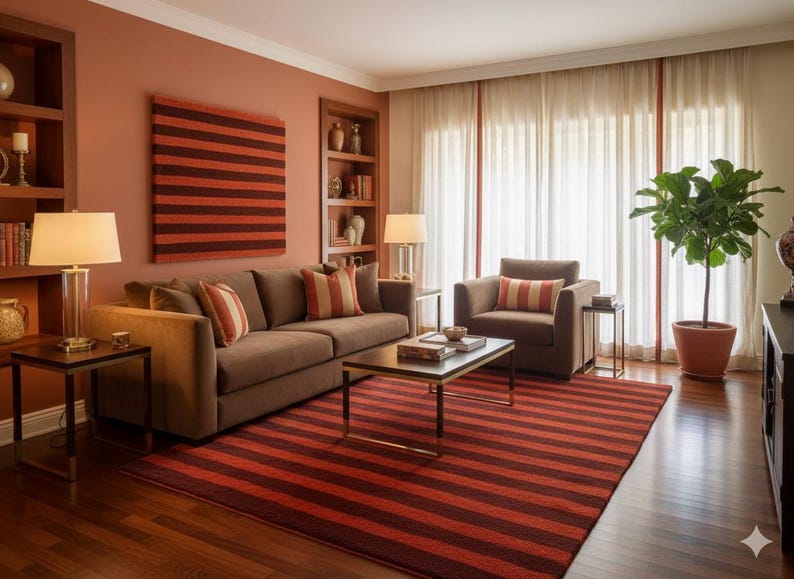 Handmade Striped Moroccan Rug – Custom Beni Ourain in Red & Orange Wool ...