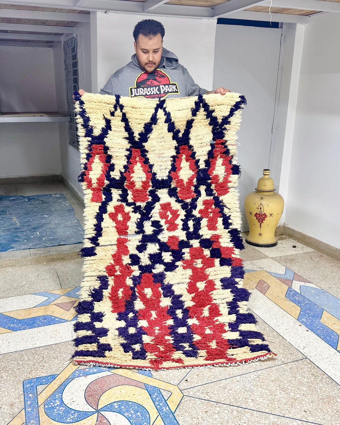 Vintage Moroccan Berber Rug 2.9x6 Ft, Handmade With Cotton & Wool ...