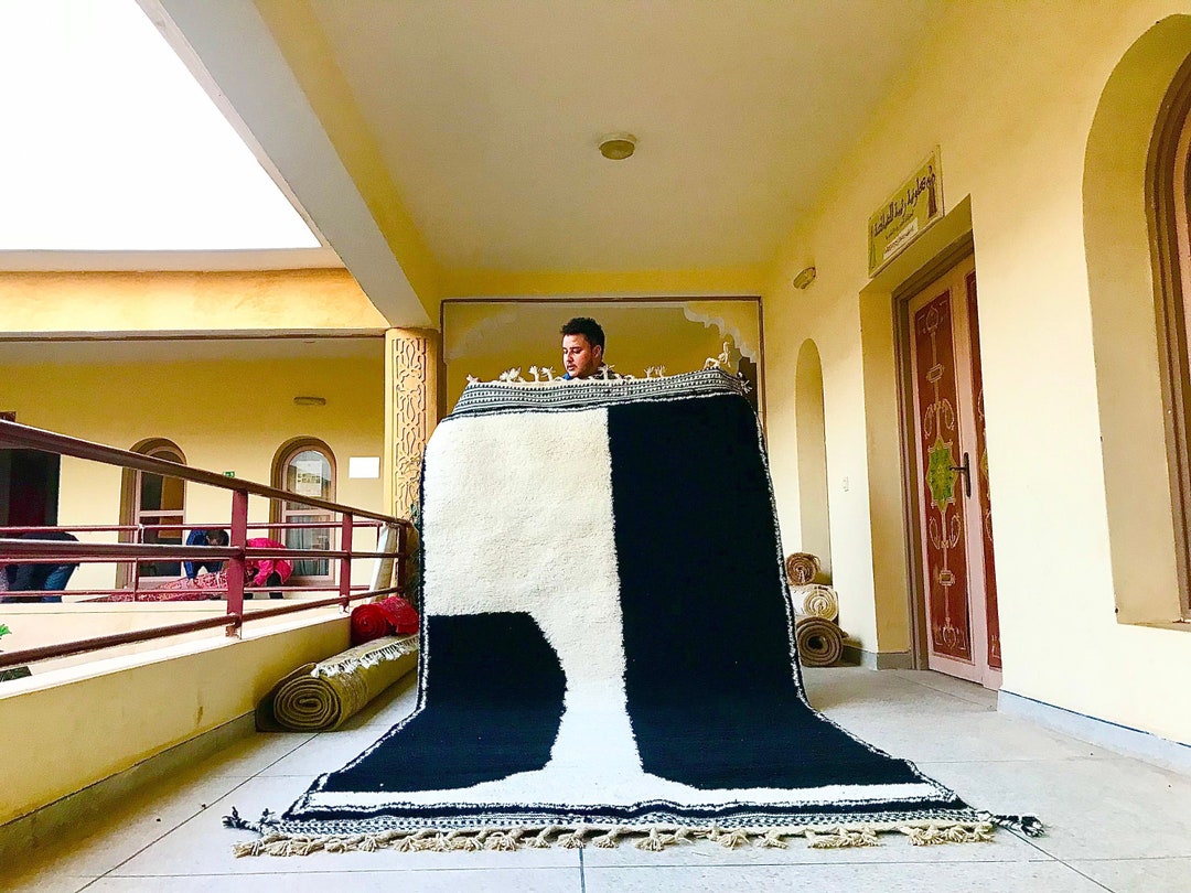 Cozy Beni Ourain Rug, Custom Moroccan Wool Rug, Black and White Berber ...