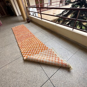 BEAUTIFUL MORROCAN Runner,13x2 Checkered Runner Rug, Orange and Gray ...