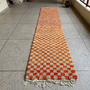 BEAUTIFUL MORROCAN Runner,13x2 Checkered Runner Rug, Orange and Gray ...