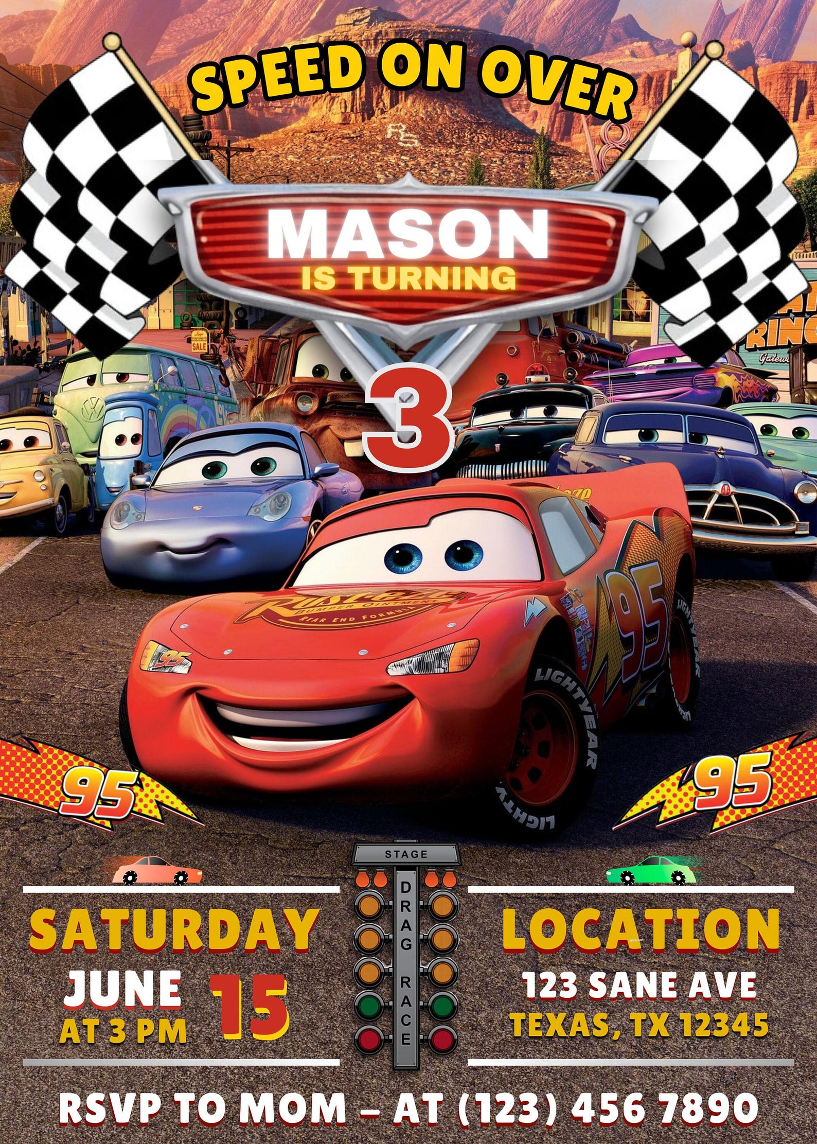 Cars Birthday Invitation: Editable Canva Template (digital Download 5x7 ...