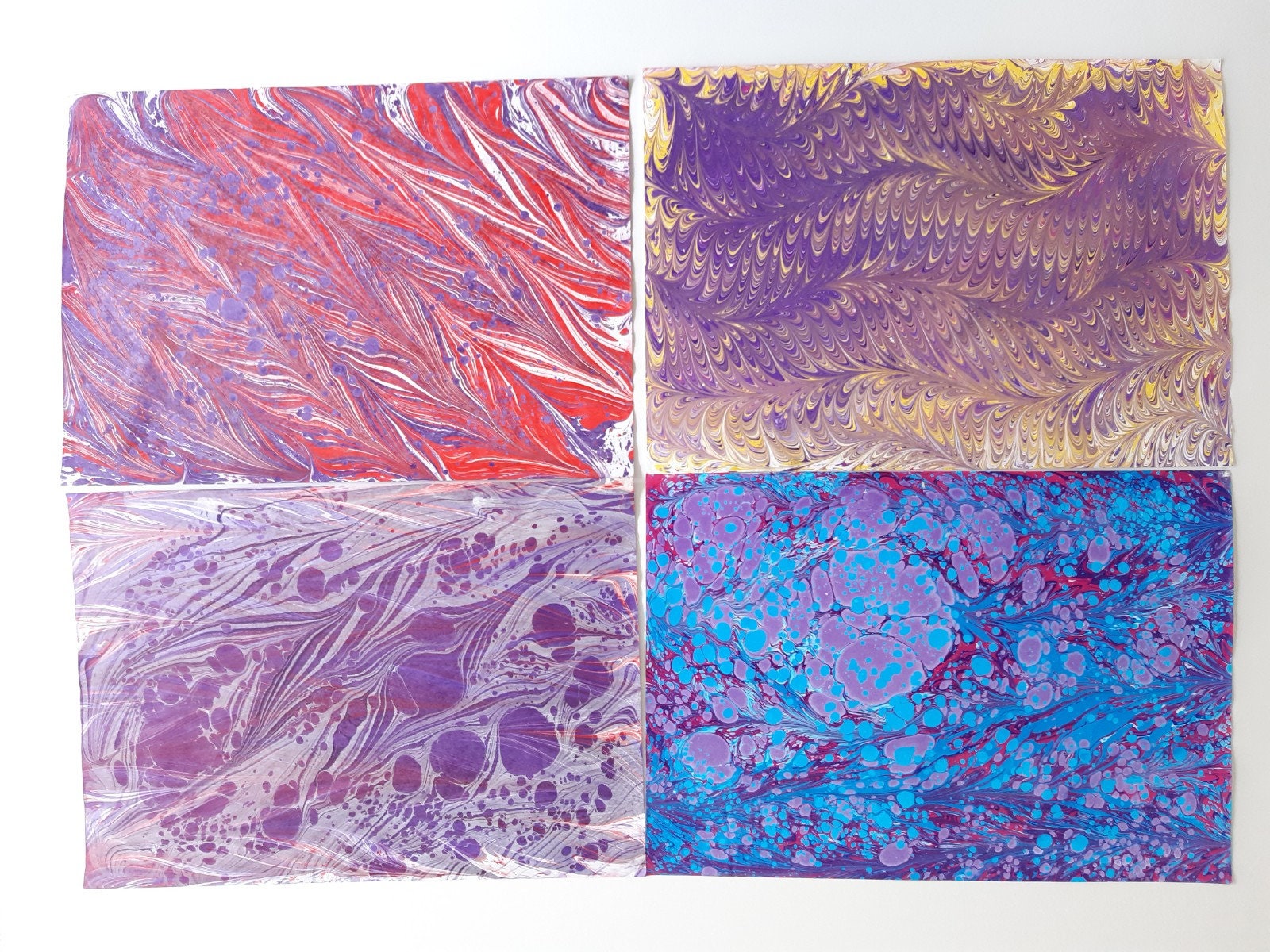 Handmade Paper Sheet, Set of Marbled Paper, Handmade, DIY, Craft, Ebru ...