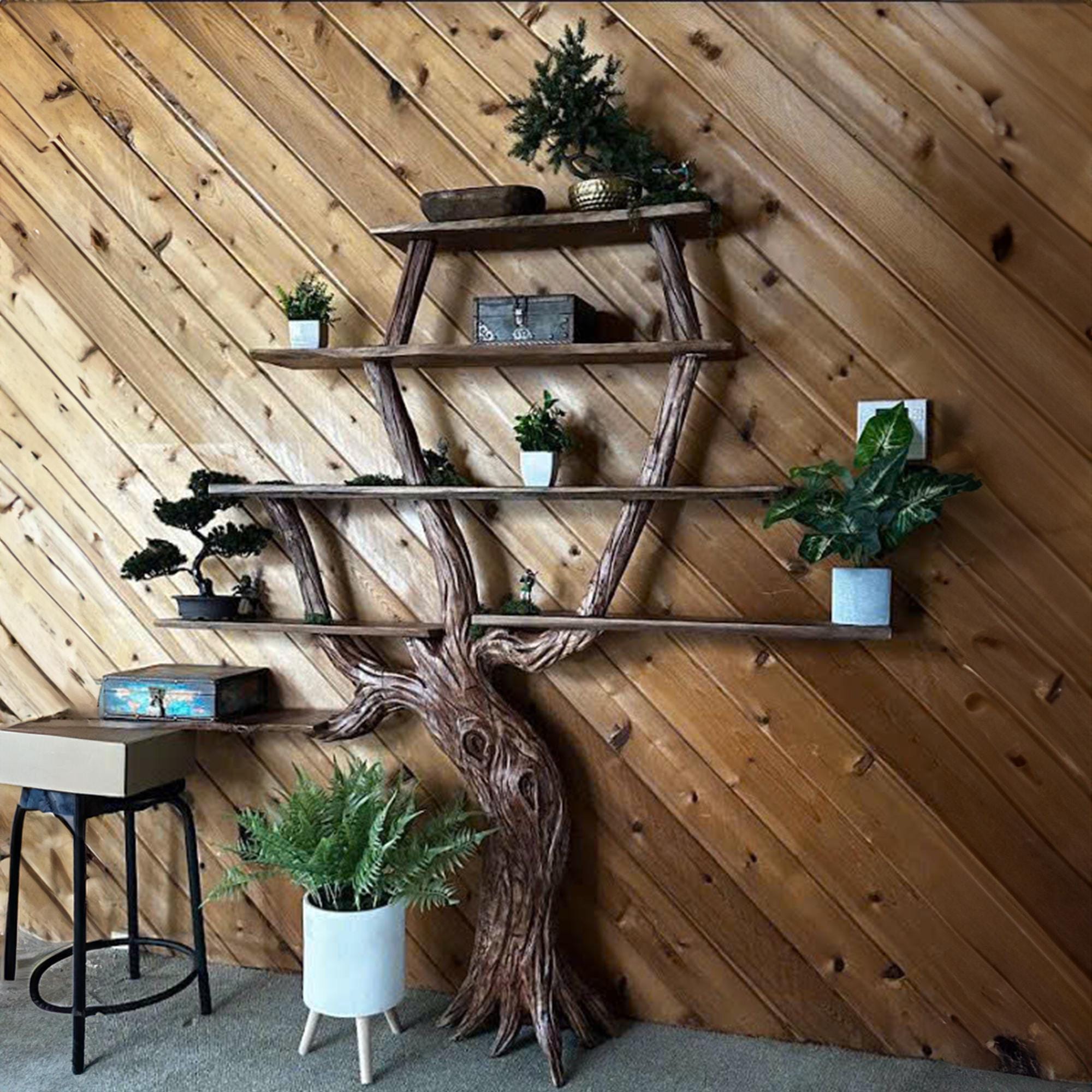 Driftwood Branch Tree Bookshelf Solid Wood Branch Wall Mount Handmade ...