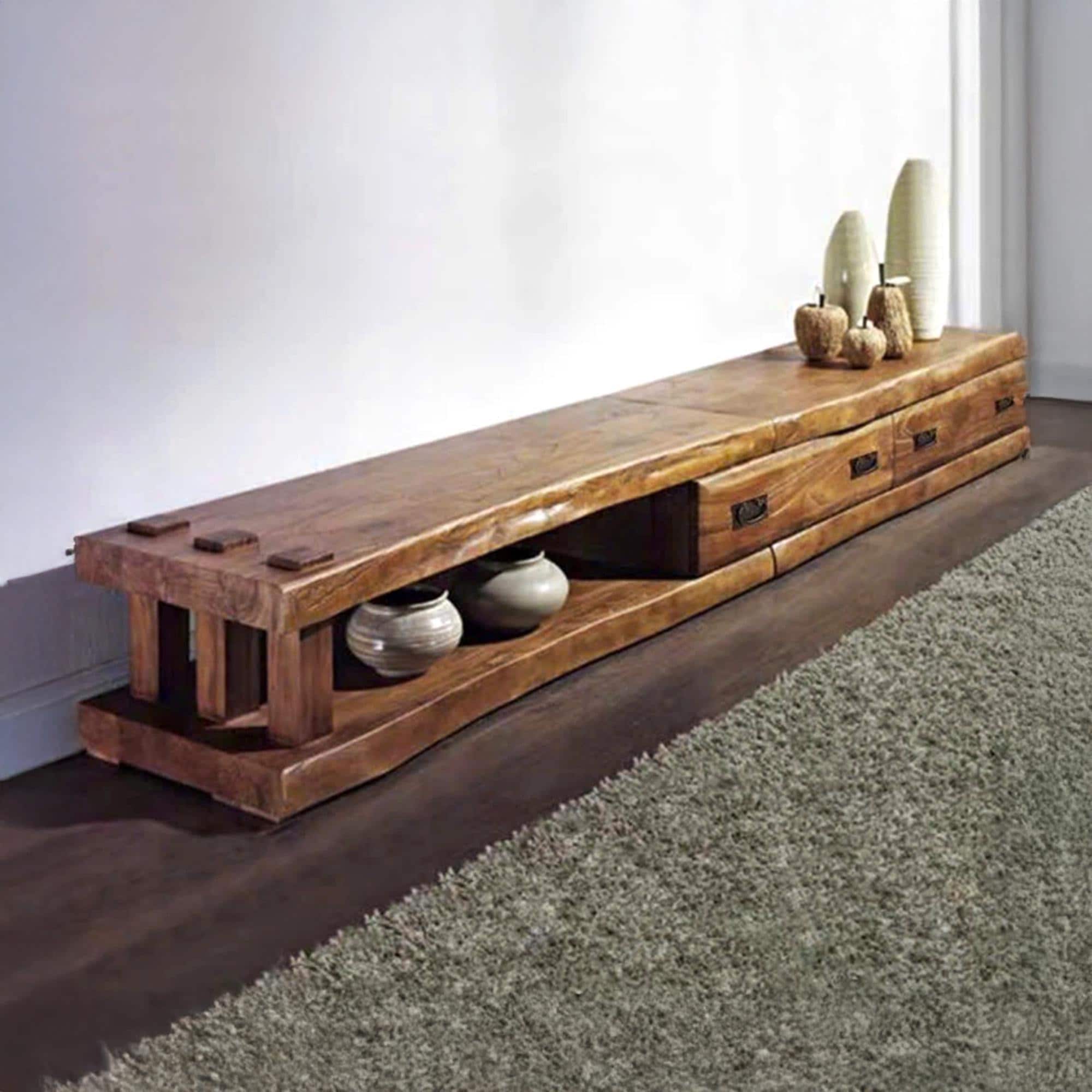 Mid Century Solid Wood Tv Stand Rustic Floating Live Edge Cabinet ...