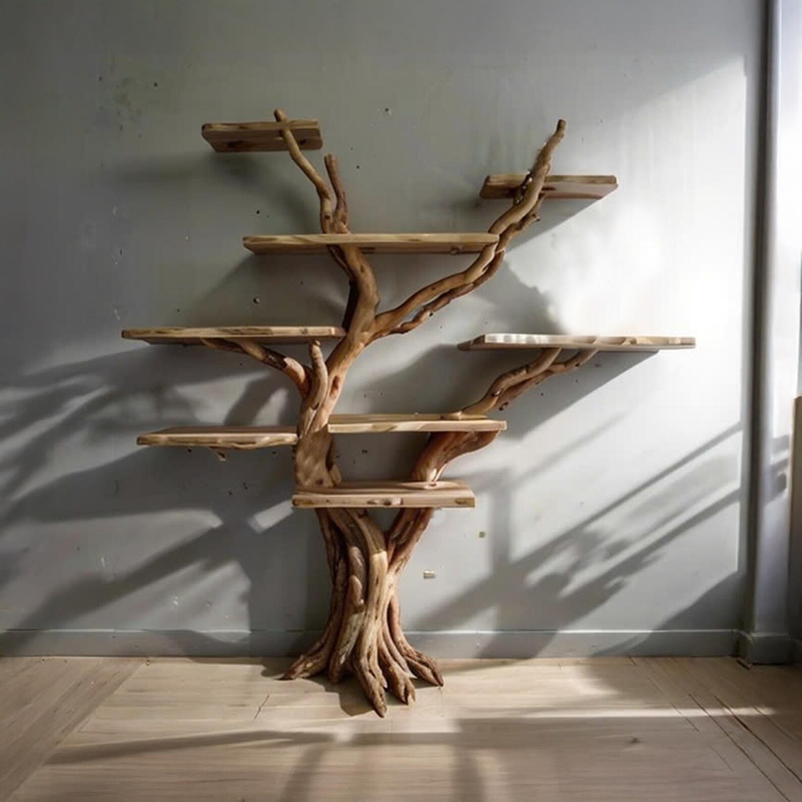 Driftwood Branch Bookcase Tree Floating Shelf Decor Floor Bookshelf Art ...