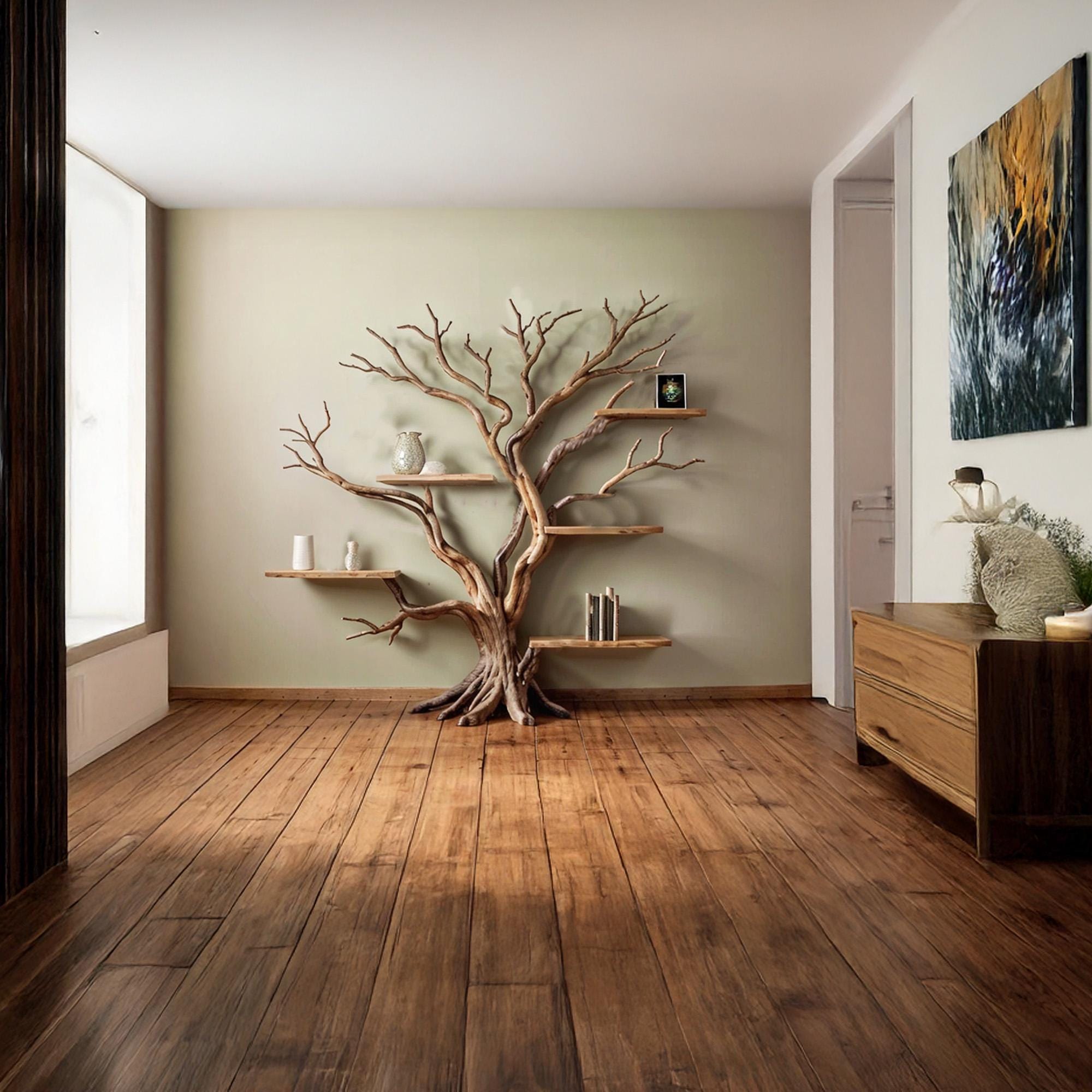 Tree Branch Bookcase Floating Book Shelf Driftwood Art Bookshelf Decor ...