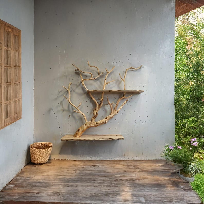 Tree Floating Shelf Driftwood Branch Bookcase Art Wall Mount Solid Wood ...