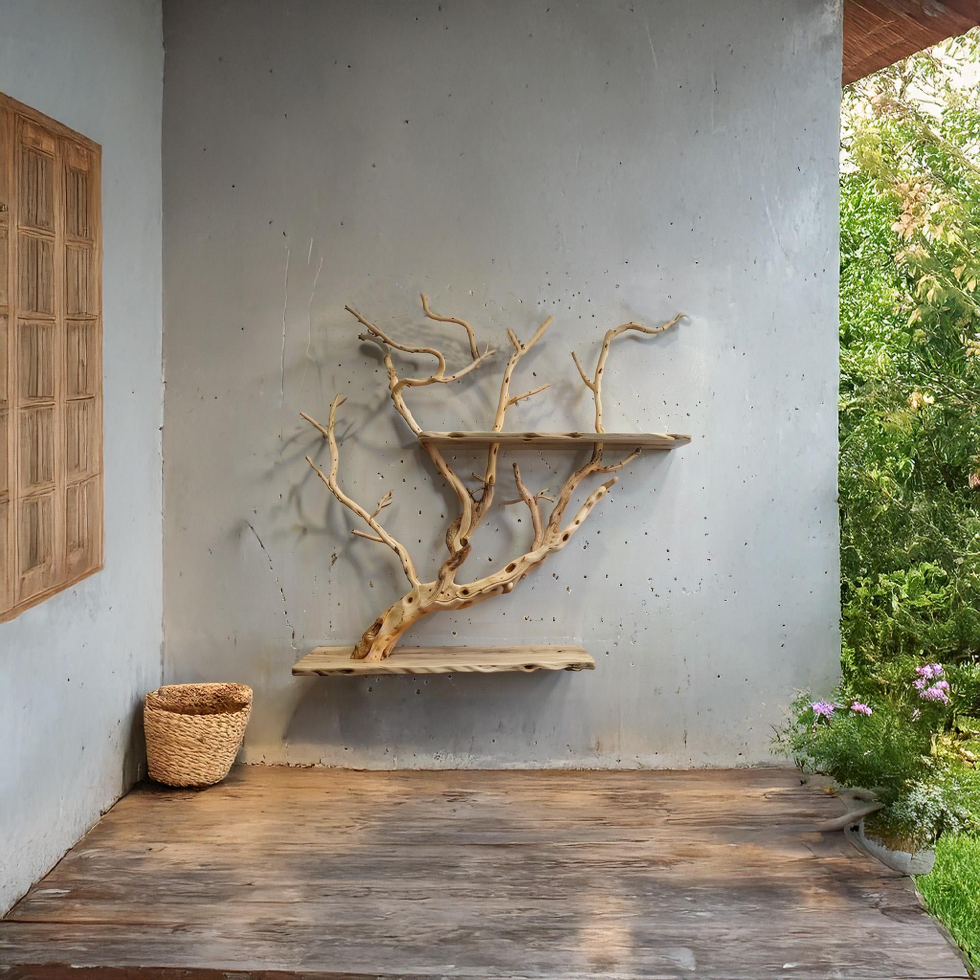 Tree Floating Shelf Driftwood Branch Bookcase Art Wall Mount Solid Wood ...