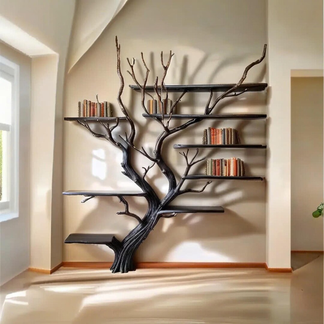 Tree Branch Bookshelf Black Floating Shelf Driftwood Branch Shelves on ...