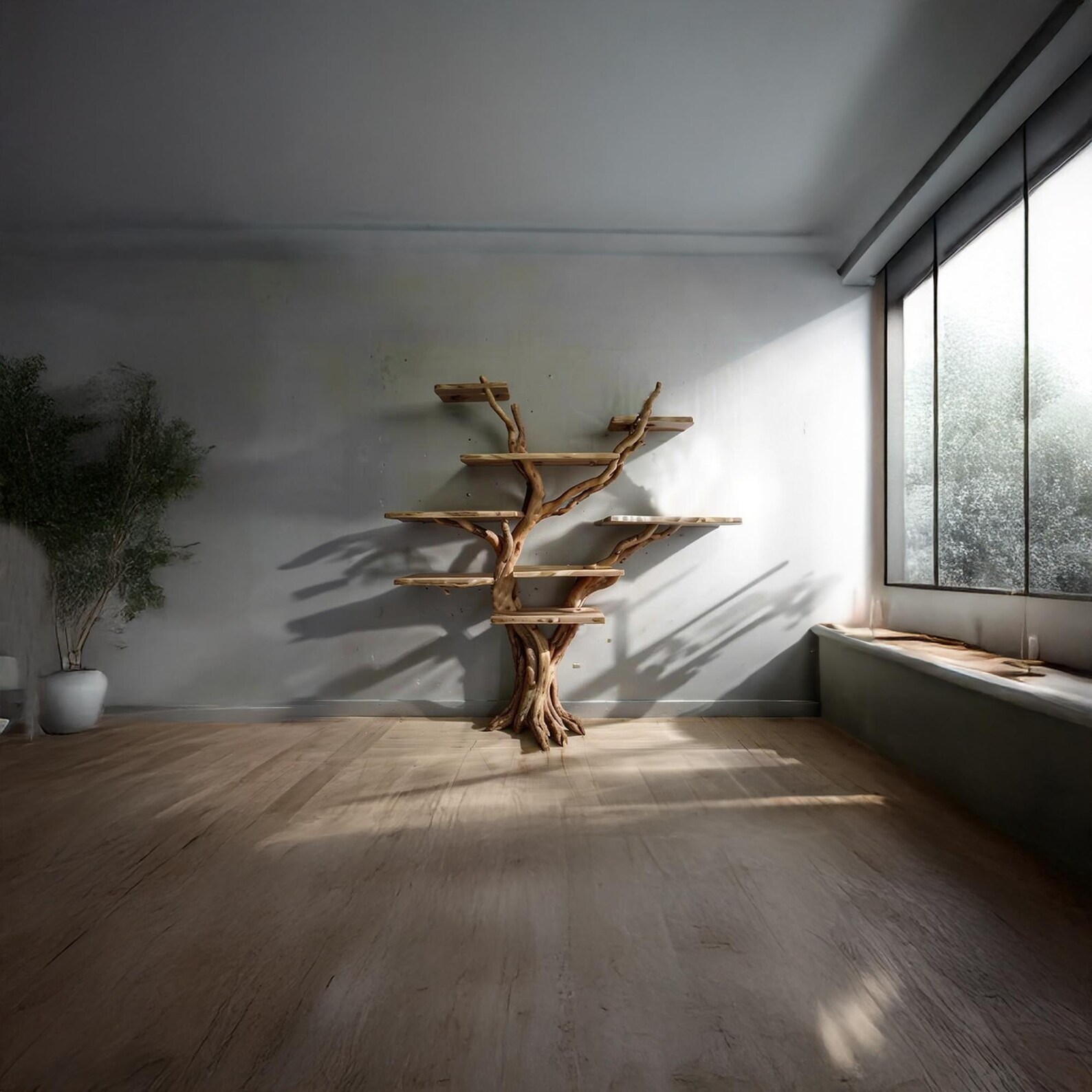 Driftwood Branch Bookcase Tree Floating Shelf Decor Floor Bookshelf Art ...