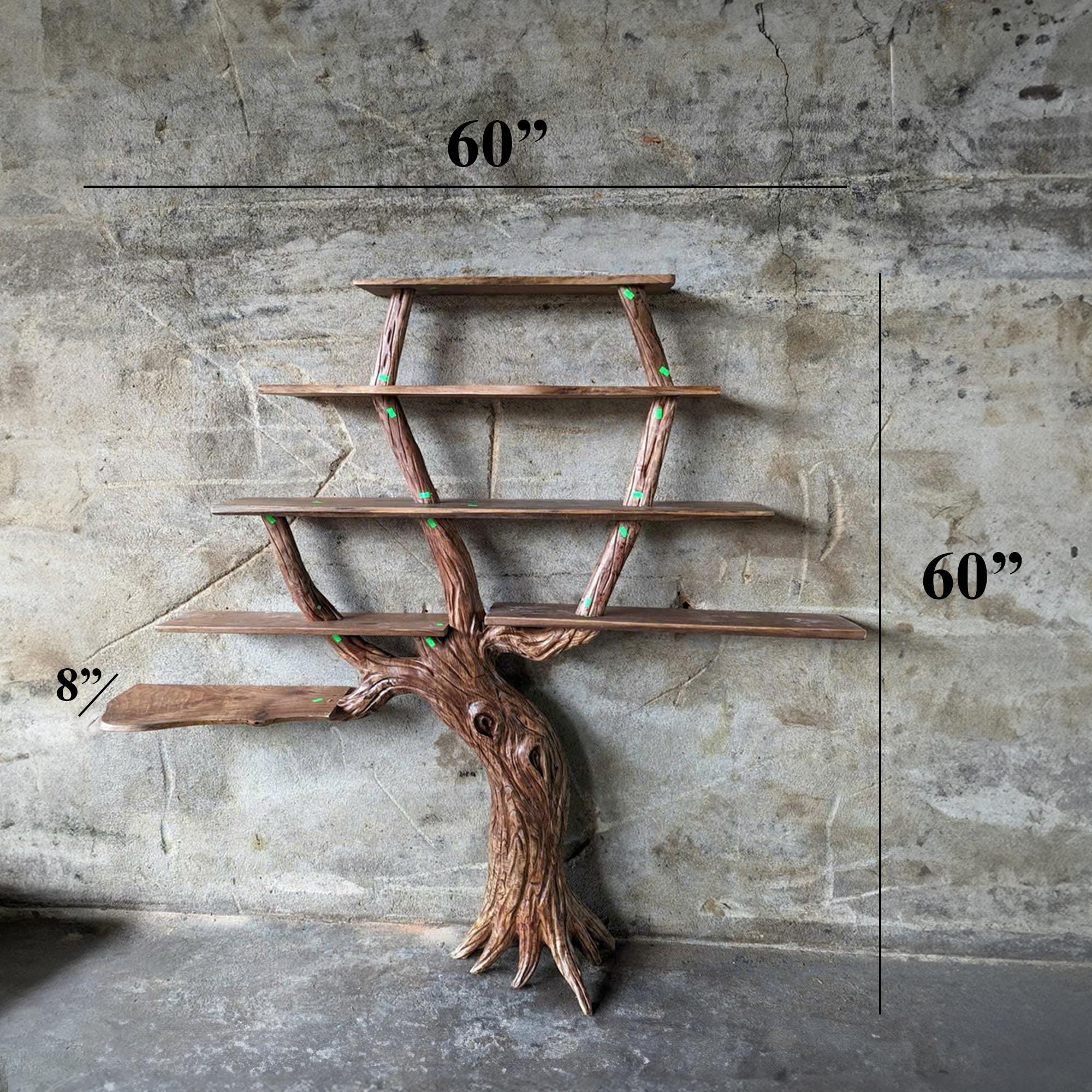 Driftwood Branch Tree Bookshelf Solid Wood Branch Wall Mount Handmade ...