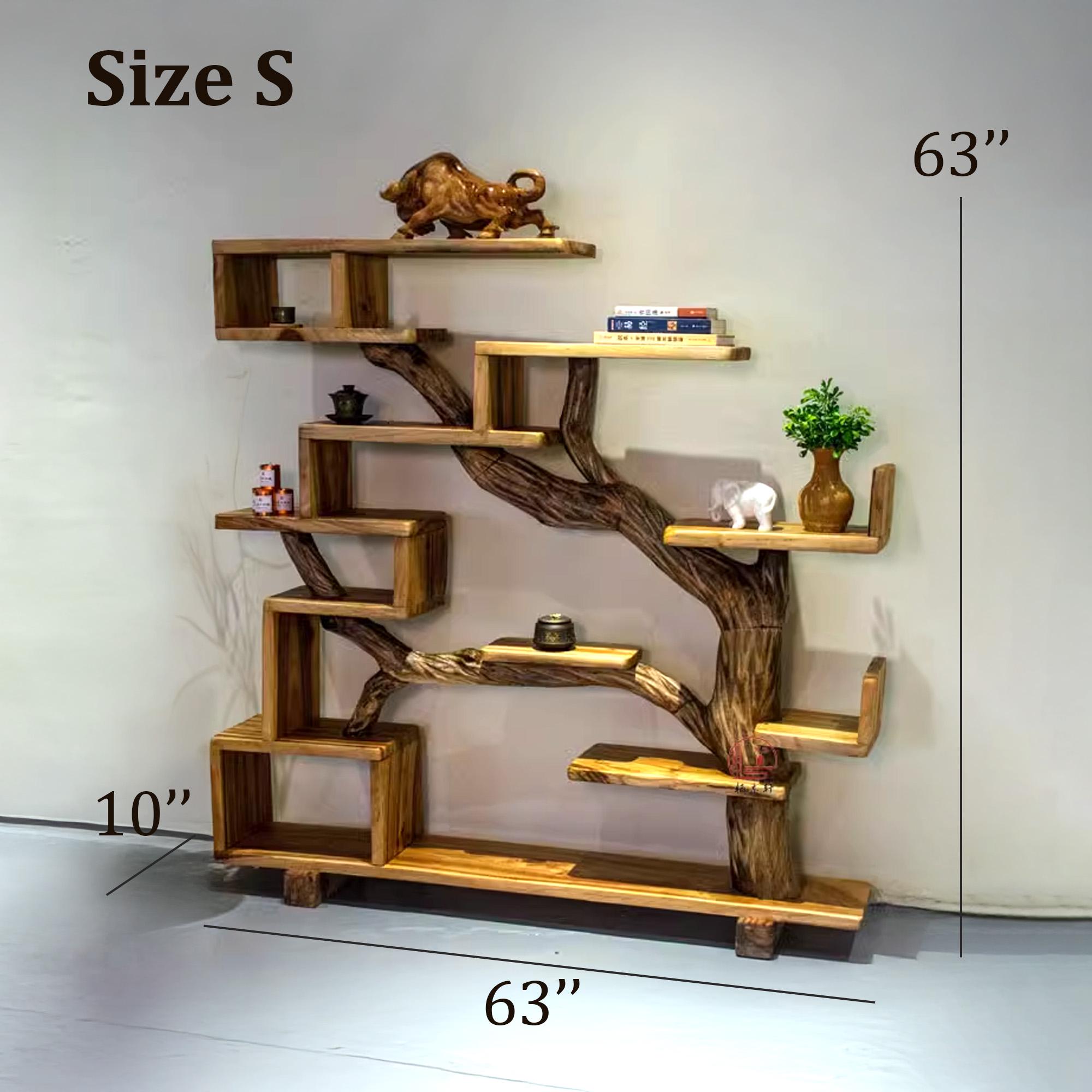 Solid Wood Floating Tree Bookcase Wall Mount Book Shelf Rustic Wood ...