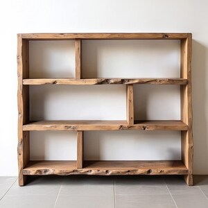 Live Edge Wood Shelf Floor Bookcase Solid Wood Bookshelf Mid Century ...