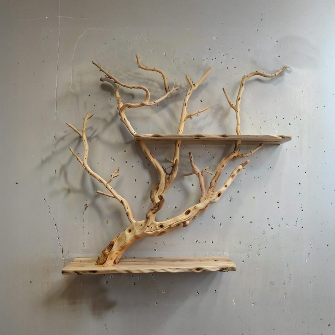 Tree Floating Shelf Driftwood Branch Bookcase Art Wall Mount Solid Wood ...