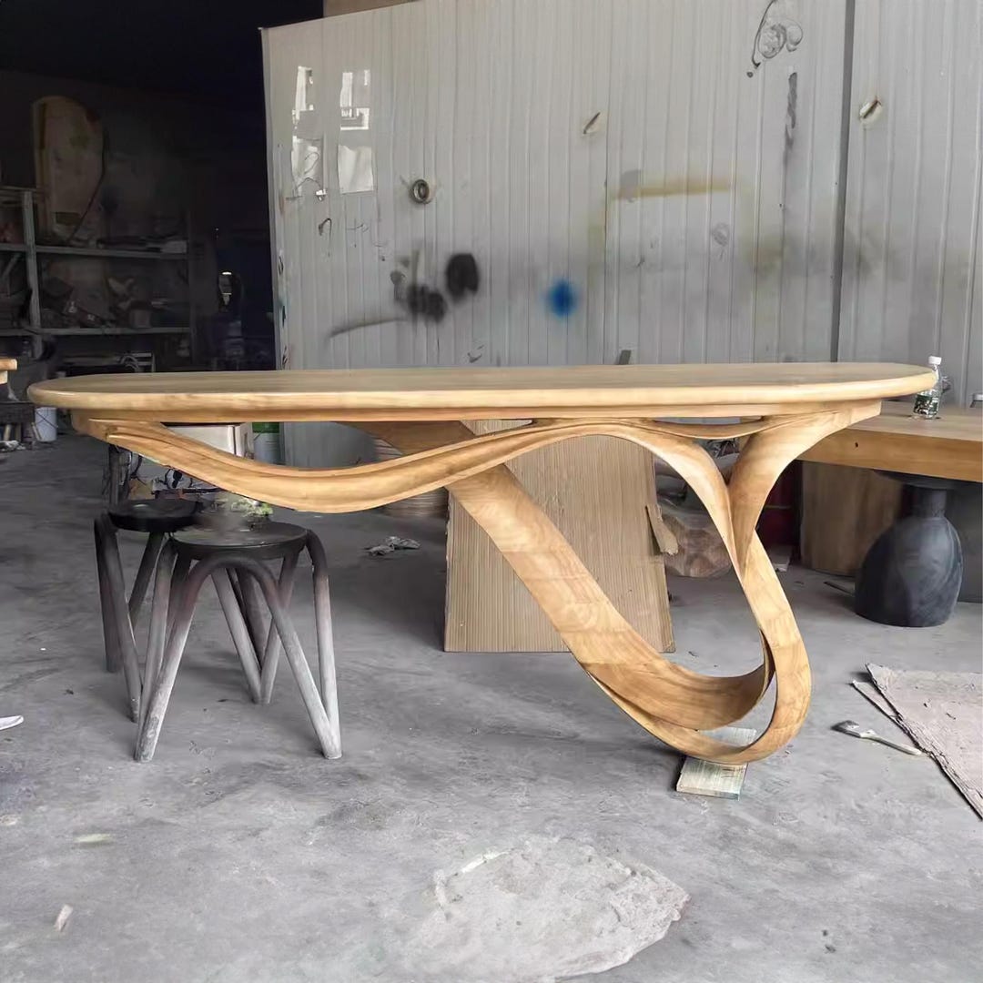 Narrow Console Table Solid Wood Carving Wall Mount Live Edge Entry ...