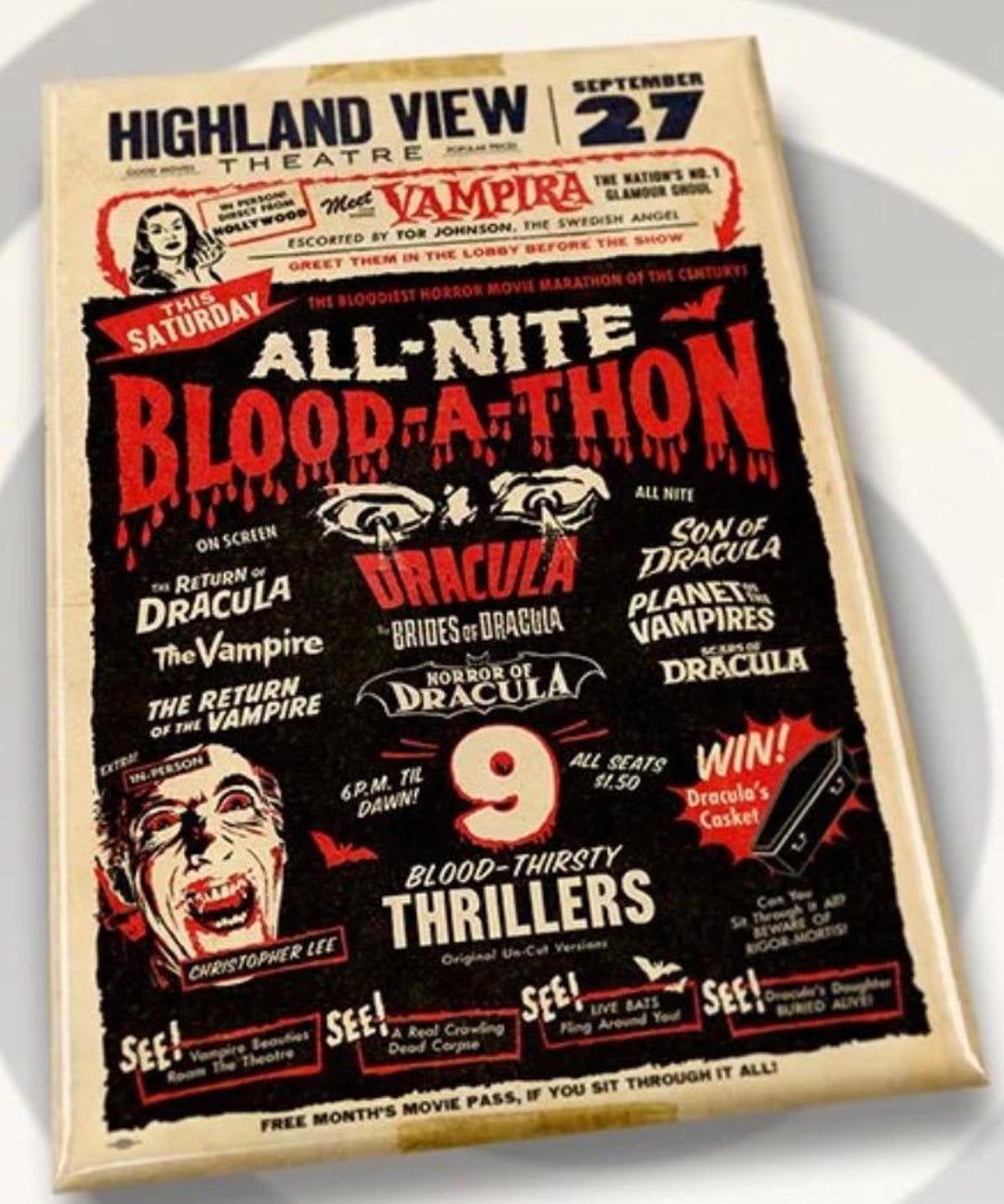 Dracula Stage Show Poster Magnet, All Nite Blood A Thon, Horror ...