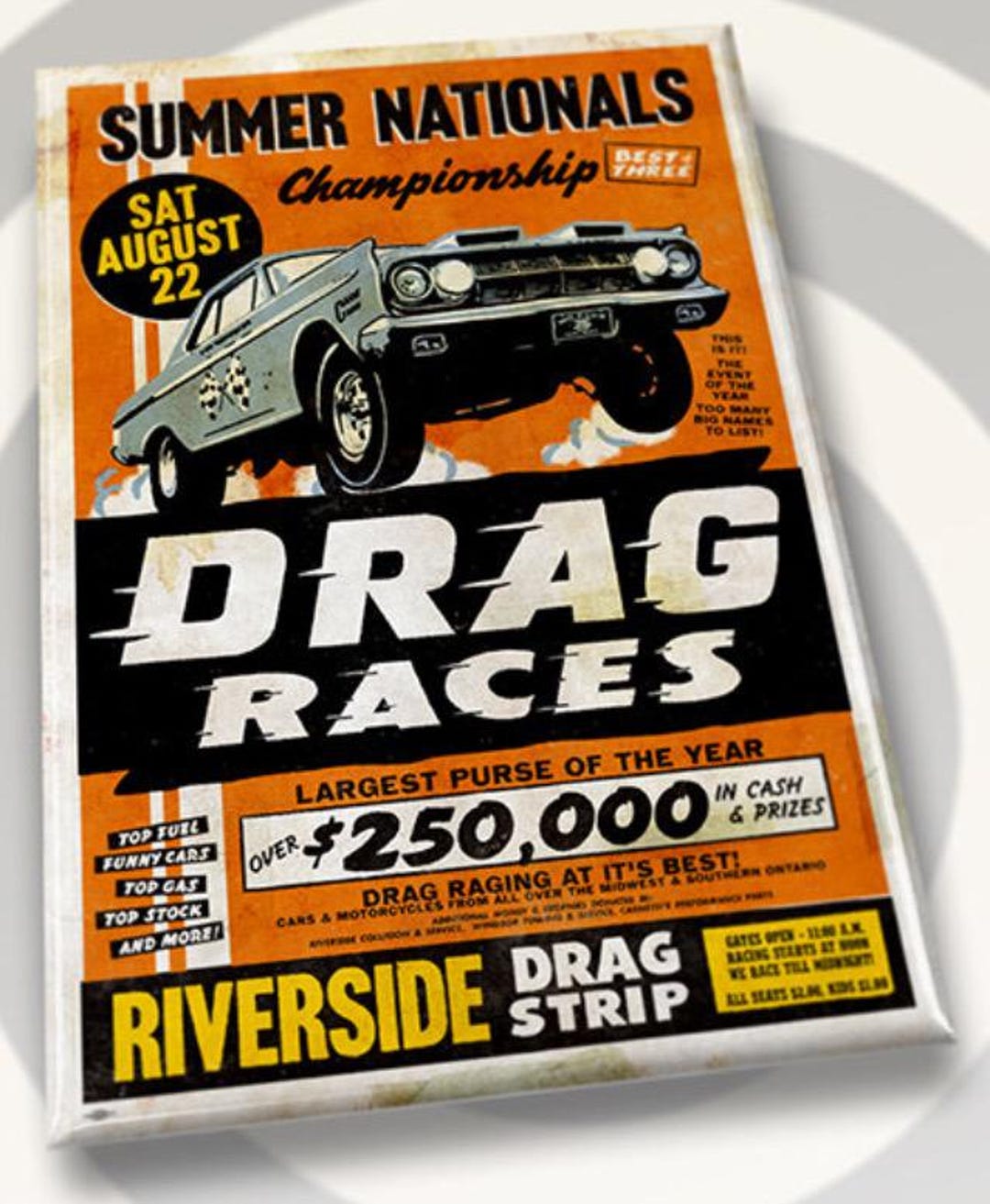 Drag Races at Riverside on a 2x3 Metal Refrigerator Magnet With Glossy ...
