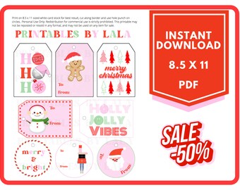 12 Printable Christmas Pink Gift Tags Digital Pink Christmas - Etsy