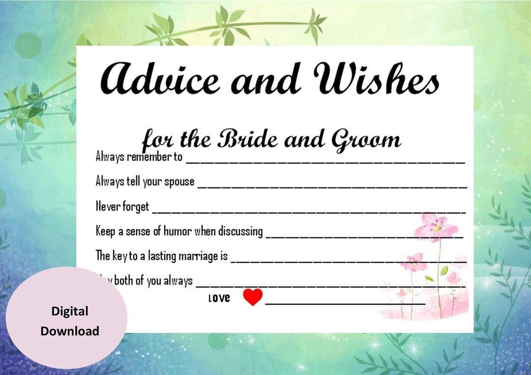 Printable Advice Cards for Bride and Groom Perfect for a Wedding and ...