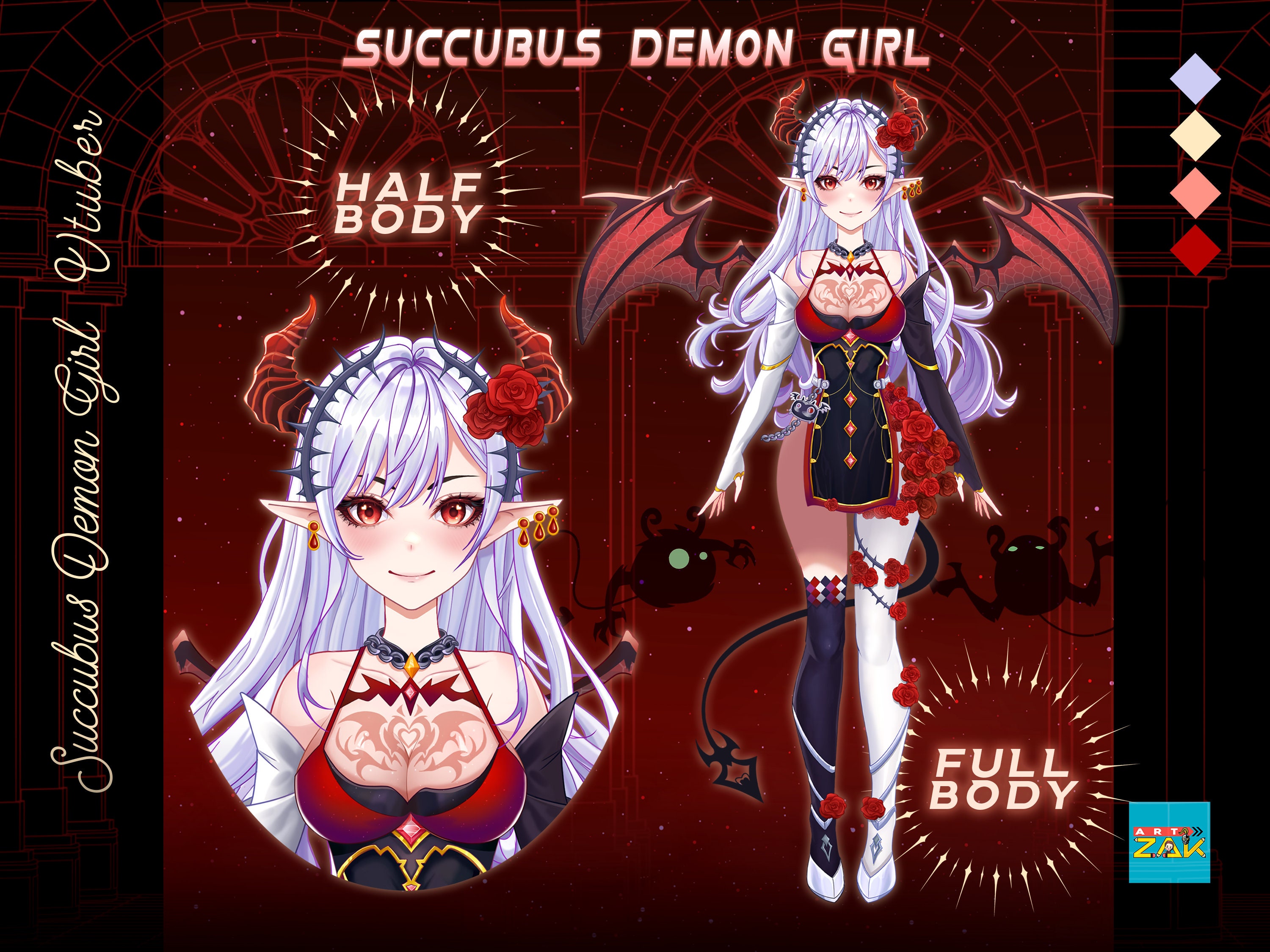 Succubus Demon Girl Live2d Full Body Vtuber Model Commercial License - Etsy