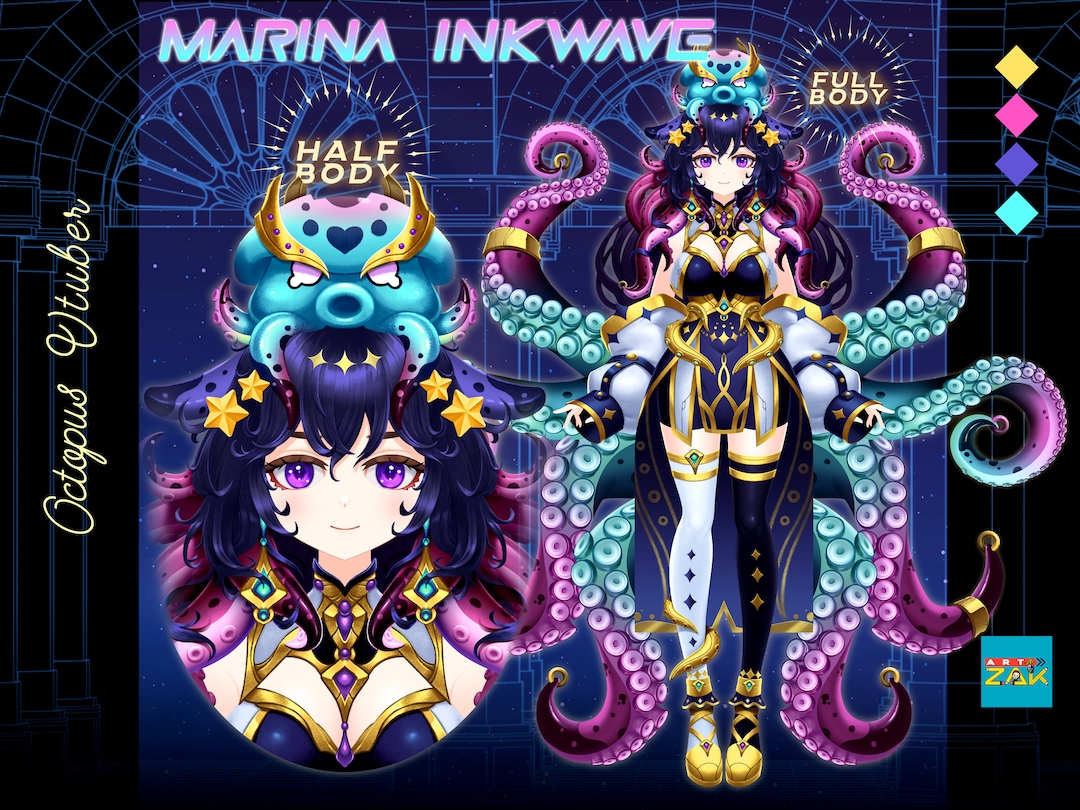 Marina Inkwave Octopus Girl Vtuber Model: Anime Live2d Premade - Etsy