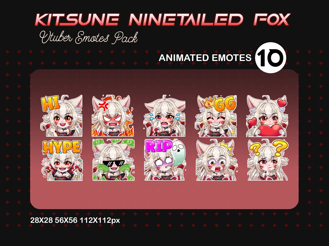 Kitsune Ninetailed Fox Live2d Model Animated Emotes Pack, 10 Animated ...