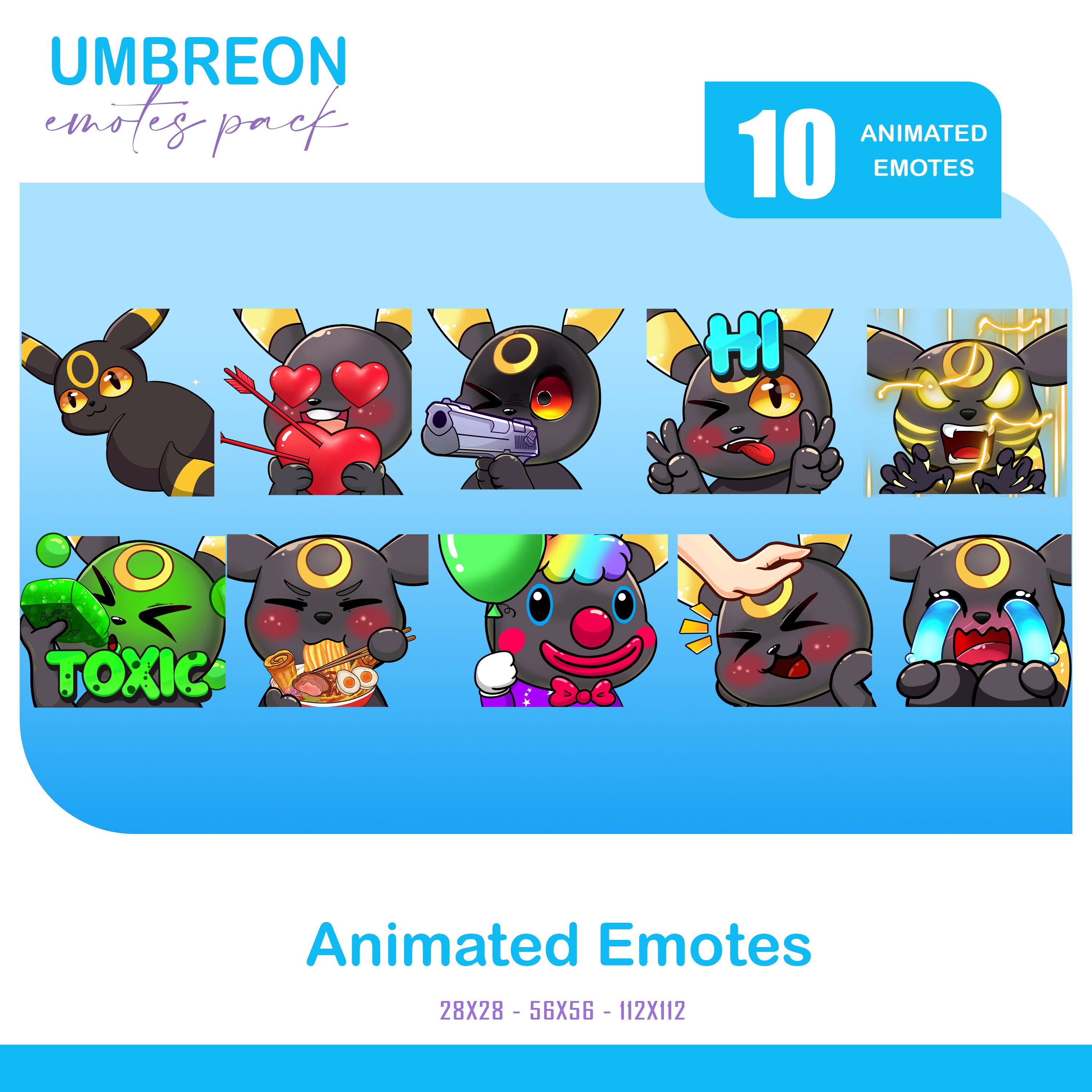 10 Umbreon Pack Animated Emotes, Love, Head Pat Animated Twitch Discord ...