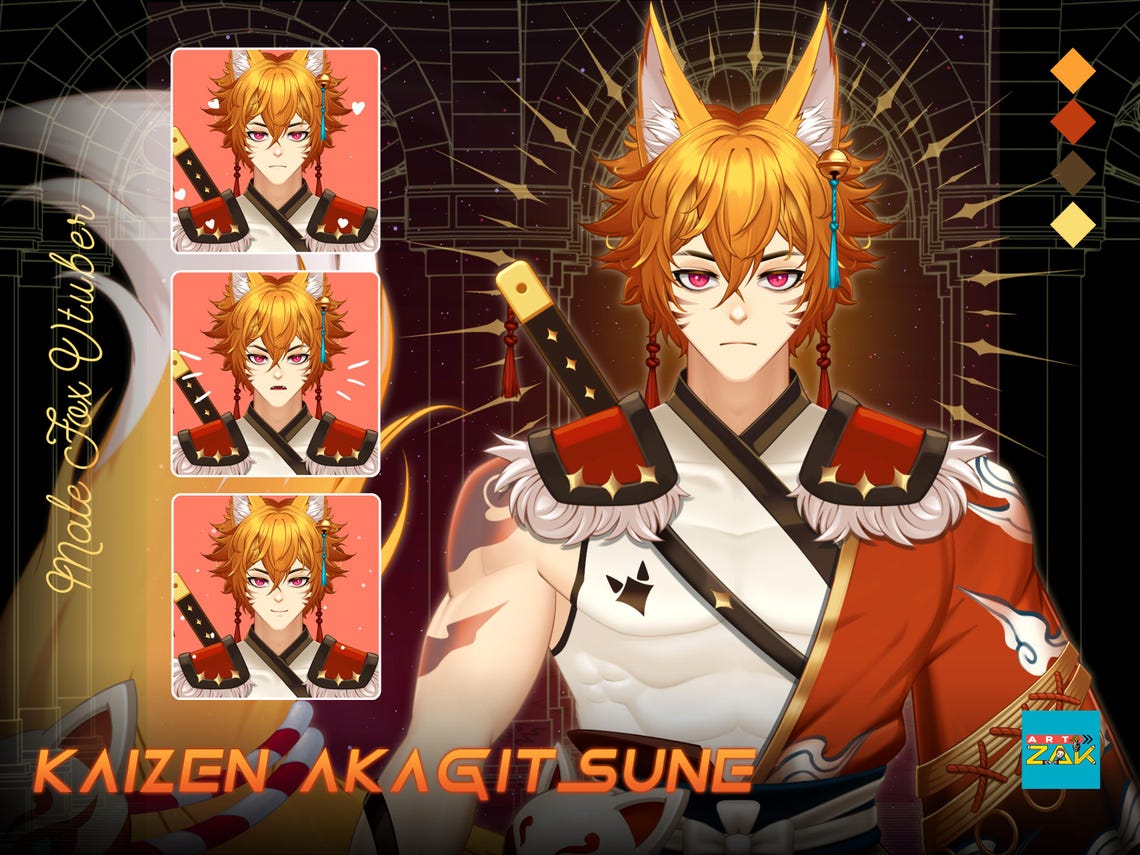 Akagitsune Male Fox Live2d Vtuber Model: Japanese Kitsune, Premade ...