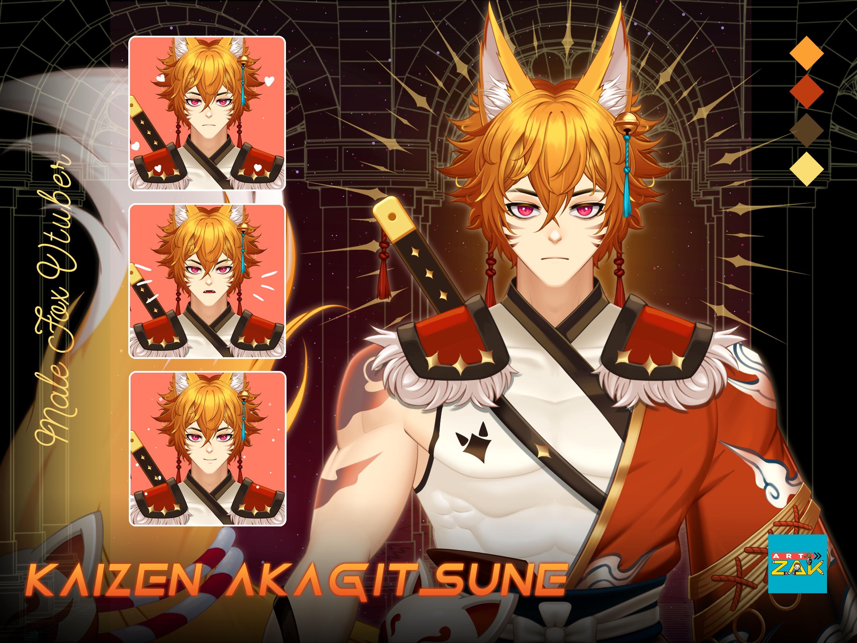 Akagitsune Male Fox Live2d Vtuber Model: Japanese Kitsune, Premade ...