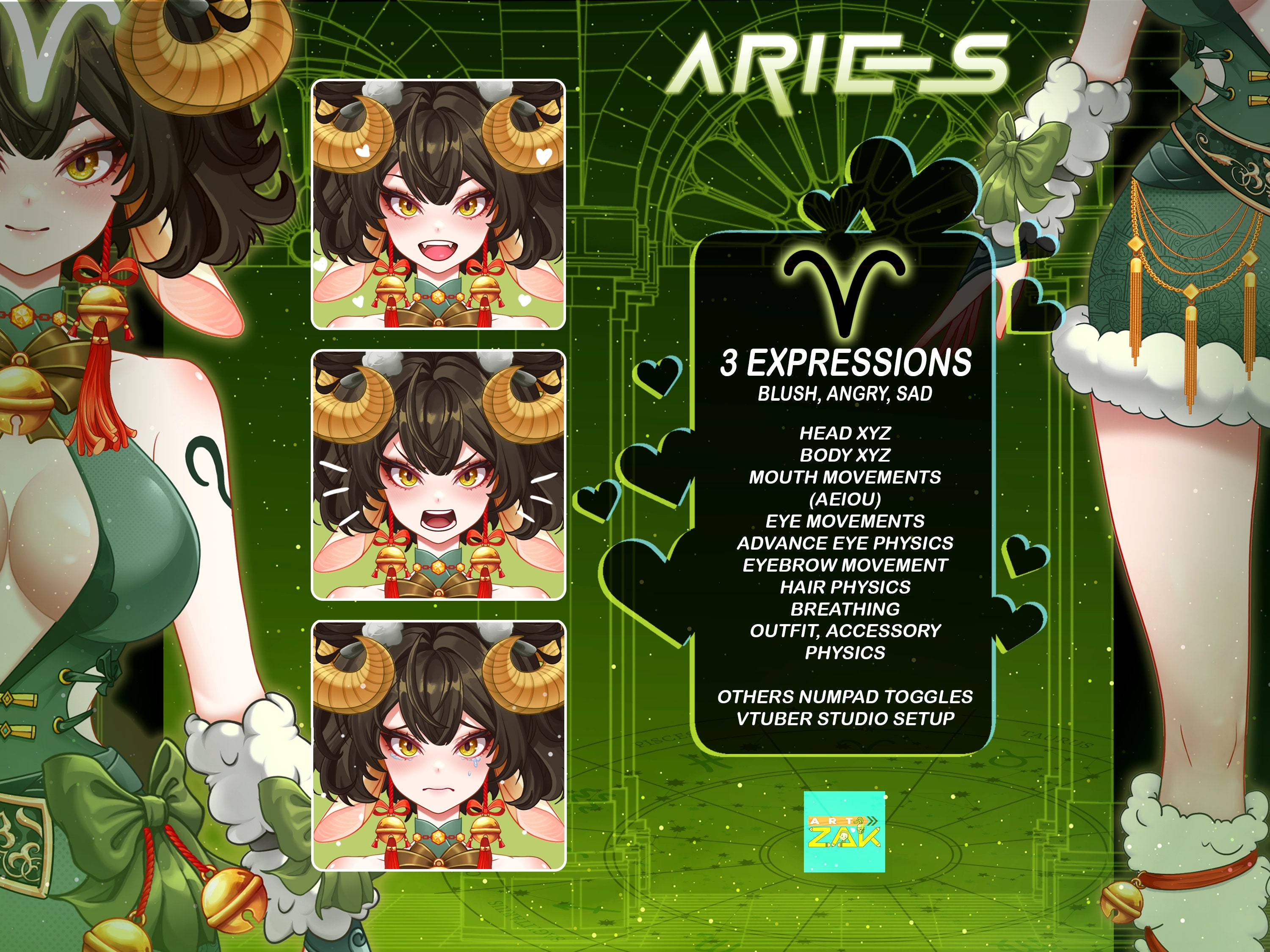 Modelo Vtuber de cuerpo completo Aries The Zodiac Live2D Licencia comercial - Etsy España
