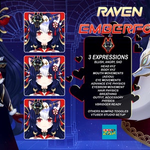 Kitsune Fox Live2d Vtuber Model: Raven Emberfox, Premade Vbridger - Etsy