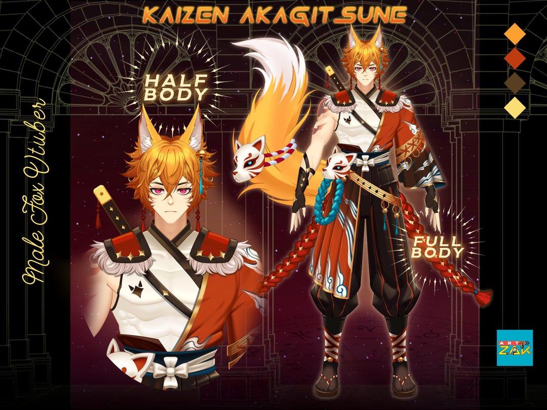 Akagitsune Male Fox Live2d Vtuber Model: Japanese Kitsune, Premade ...