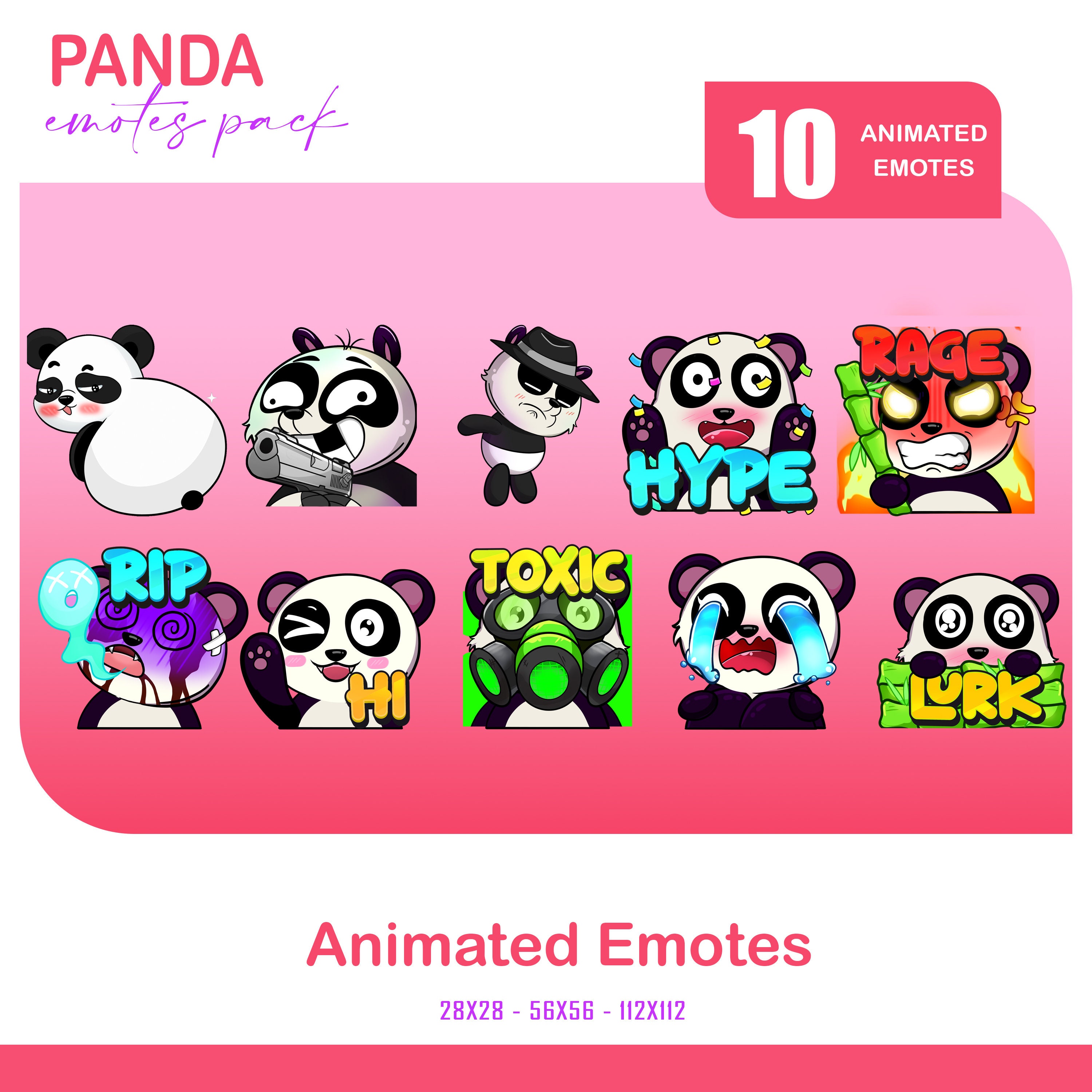 10 Panda Pack Animated Emotes, Moonwalk, Cry Panda Animated Twitch ...