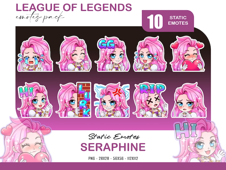 10 Seraphine League of Legends Emotes Pack, GG, Love Seraphine Twitch ...