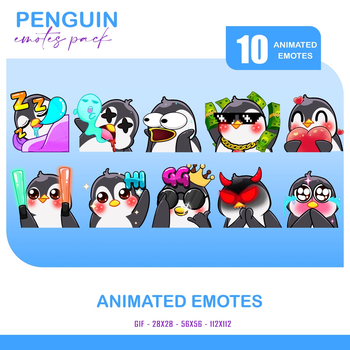 10 Penguin Pack Animated Emotes, Funny Penguin Animated Twitch Discord ...